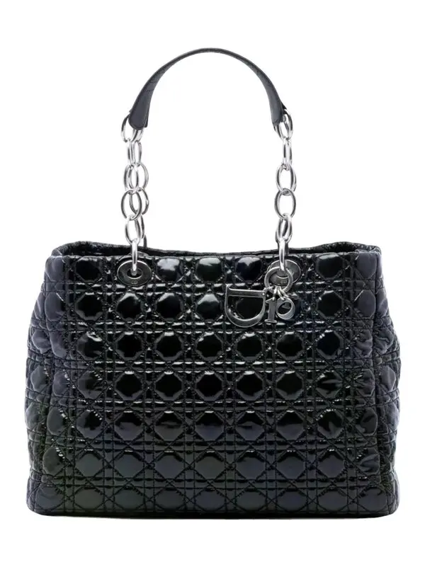 Dior Large Patent Cannage Lady Soft Shopping Tote Bag - Black