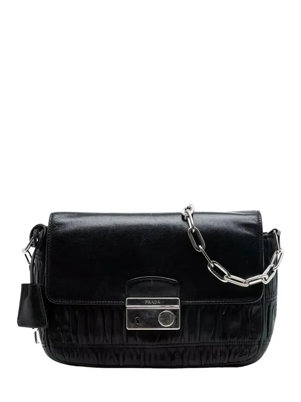 Prada Nappa Gaufre Sound Lock Shoulder Bag - Black