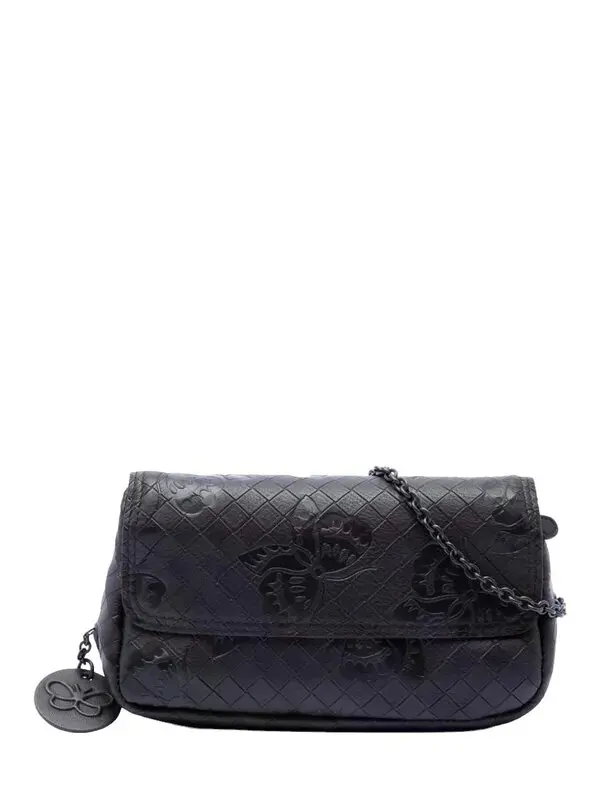 Bottega Veneta Small Intrecciomirage Embossed Butterfly Chain Crossbody Bag - Black