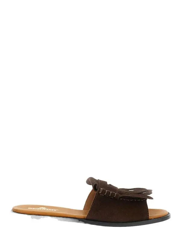 SEBAGO Suede Leather Fringed Slide Sandals - Brown