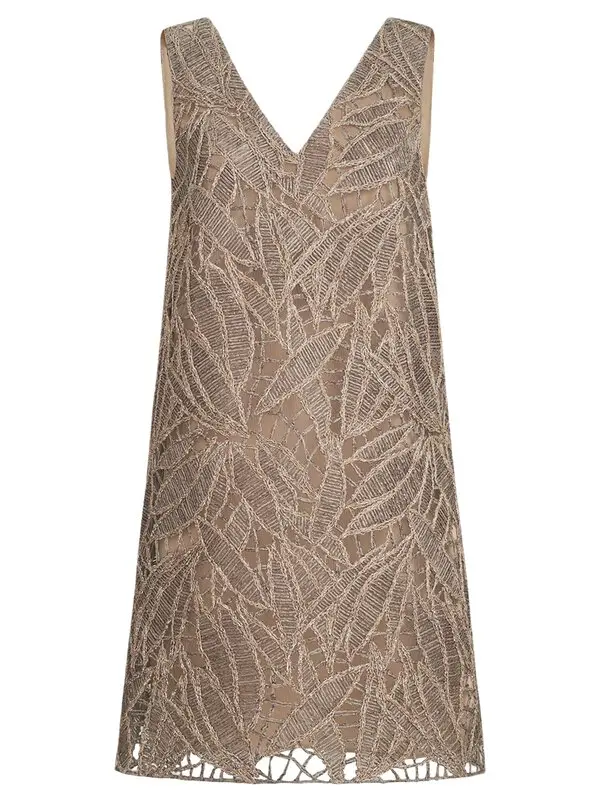 Brunello Cucinelli Embroidered Mini Dress - Beige