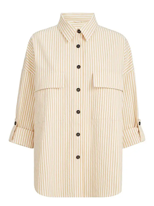 Brunello Cucinelli Techno-cotton Seersucker Stripe Shirt - White