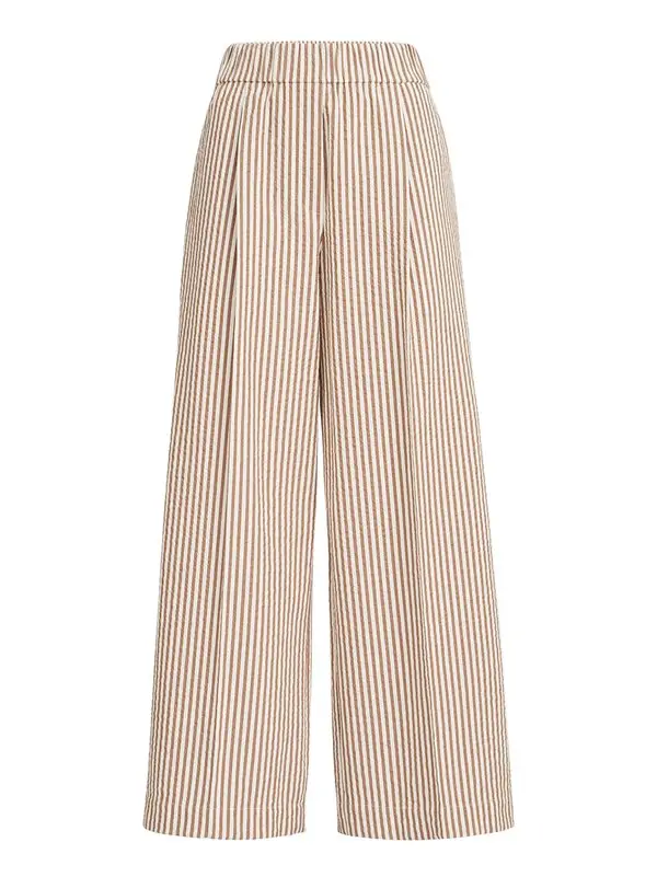 Brunello Cucinelli Techno-cotton Stripe Wide-leg Trousers - Beige