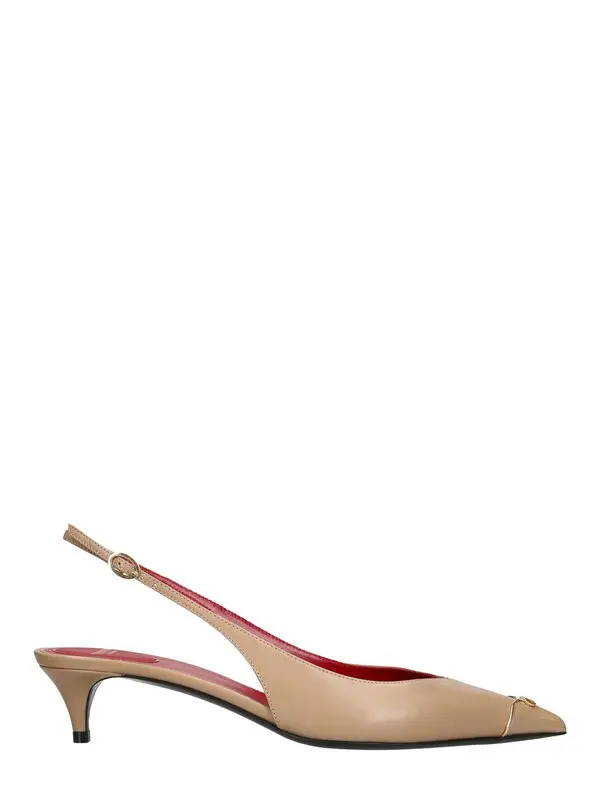 Valentino Garavani Leather Heartip Slingback Heels - Beige