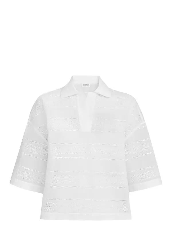 Brunello Cucinelli Cotton Broderie Anglaise Cropped Top - White