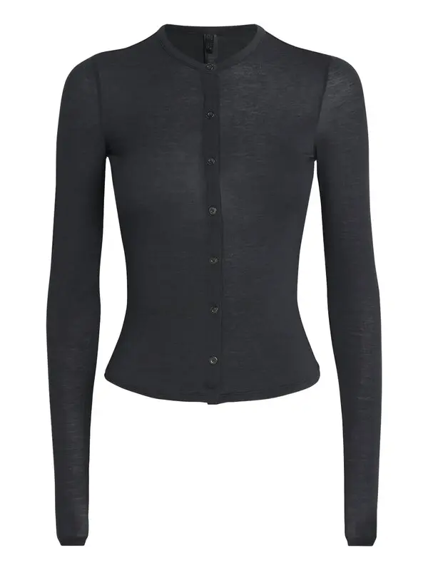 SKIMS Sheer Modal Cardigan With Long Sleeves - Black