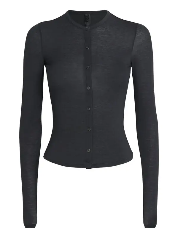 SKIMS Sheer Modal Cardigan With Long Sleeves - Black