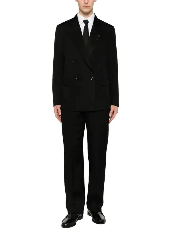 LARDINI Double-breasted Peak-lapel Blazer - Black