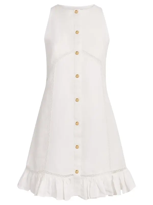 Maje Embroidered Ruffled Mini Dress - White