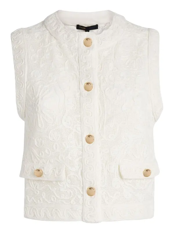 Maje Guipure Lace Button-detailed Waistcoat - White