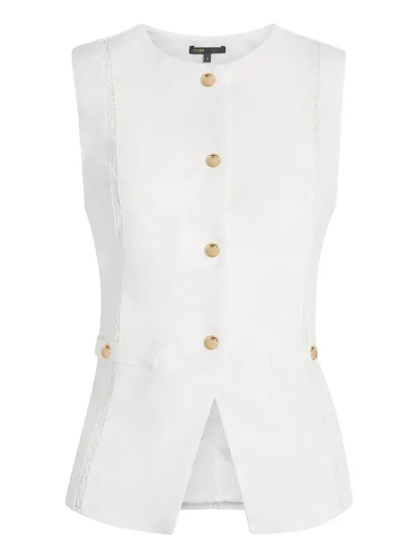 Maje Embroidered Waistcoat With Gold Buttons - White