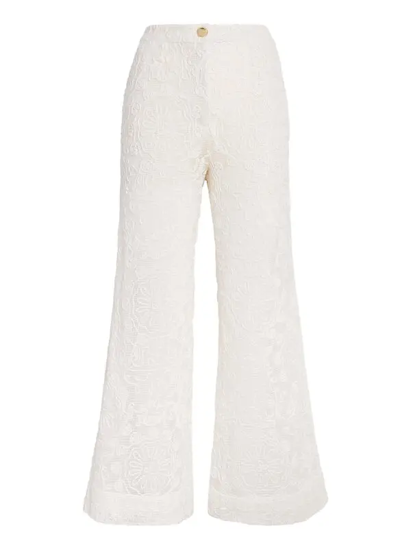 Maje Guipure Lace Flared Palazzo Trousers - White