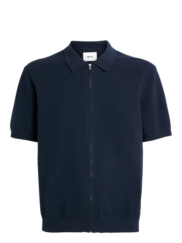 NN.07 Organic Cotton Zip-up Polo Shirt - Navy