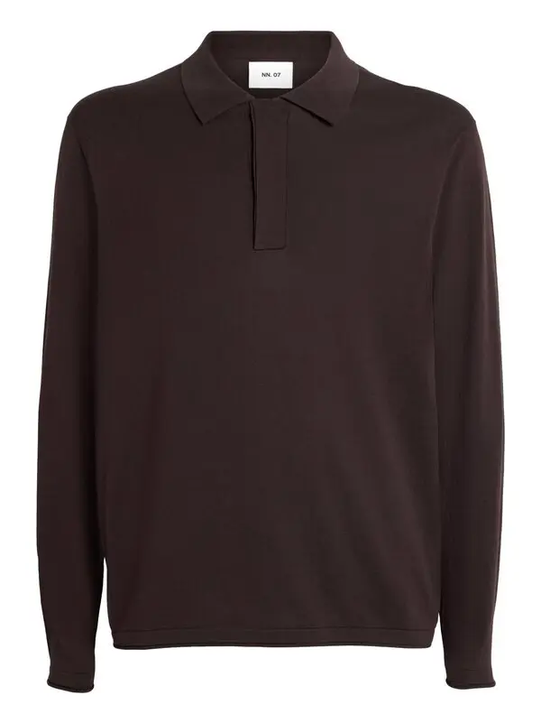 NN.07 Organic Cotton-silk Long Sleeve Polo Sweater - Brown