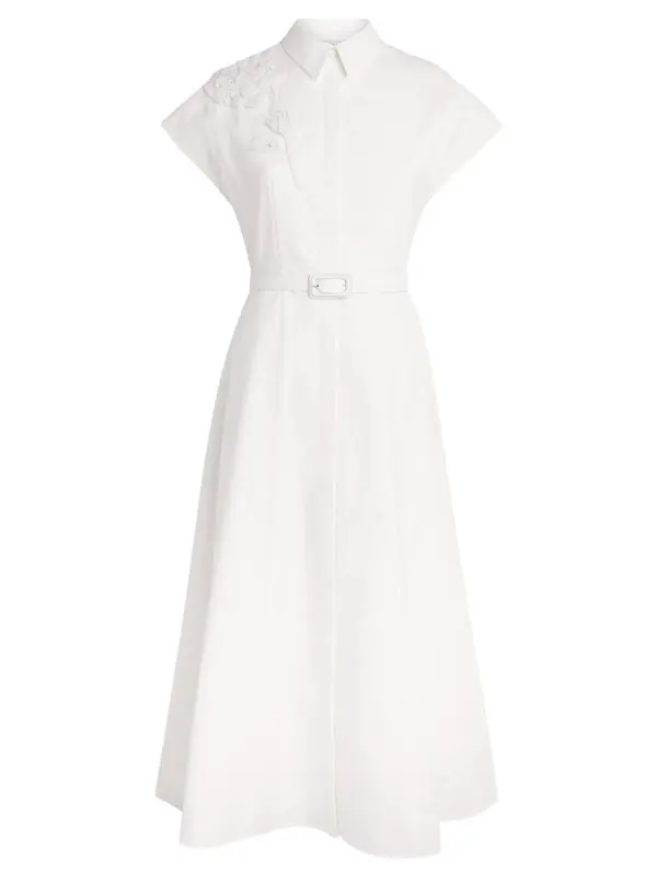 Huishan Zhang Floral Appliqué Maddalena Midi Shirt Dress - White