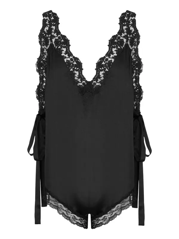 Saint Laurent Lace-trimmed Silk Crepe Muslin Romper - Black