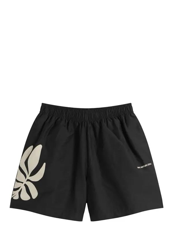 MKI MIYUKI ZOKU Botanical Print Wide Leg Shorts - Black