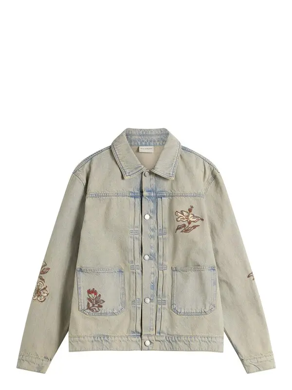 Drole De Monsieur Embroidered Floral Denim Jacket - Dusty
