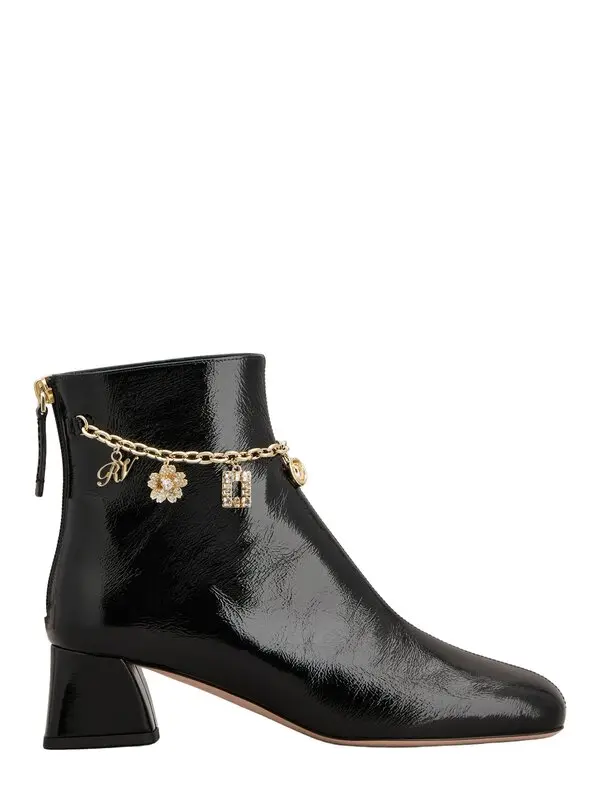 ROGER VIVIER Très Vivier Patent Leather Booties With Chain Detail - Black