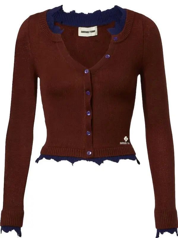 SHUSHU/TONG Distressed Wool Cardigan - Brown