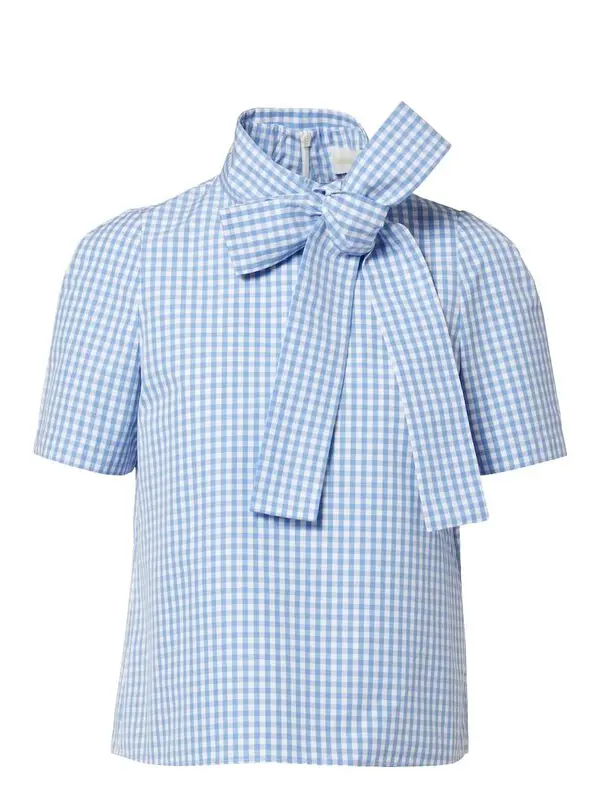 SHUSHU/TONG Gingham Cotton Top With Bow Detail - Blue