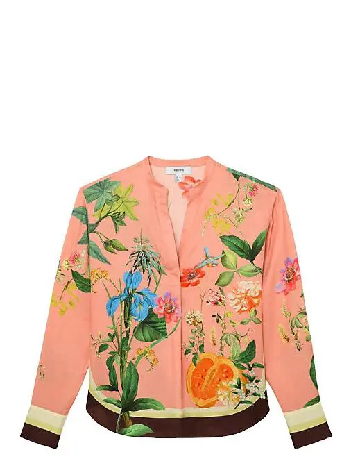 REISS Milos Tropical Print Woven Shirt - Pink