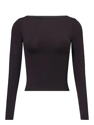 TALA Boat-neck Long-sleeve Stretch-jersey Top - Shadow Black
