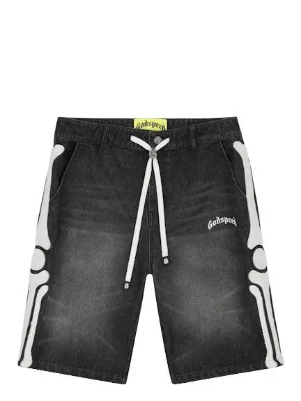 GODSPEED Denim Shorts With Bone Motif - Black