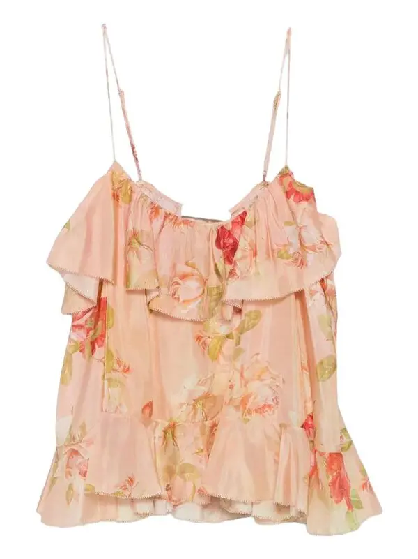 Zimmermann Ruffled Floral-print Top - Pink