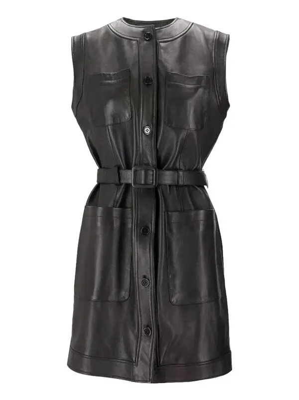 LA ROSE Belted Leather Mini Dress - Black