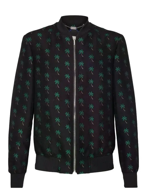 BILLIONAIRE Palm Embroidered Bomber Jacket - Black
