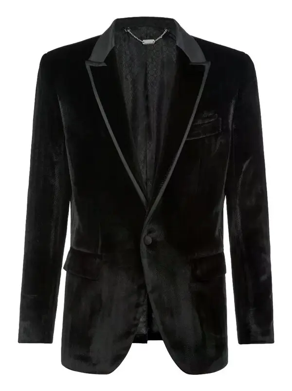 BILLIONAIRE Elegant Herringbone-pattern Velvet Blazer - Black
