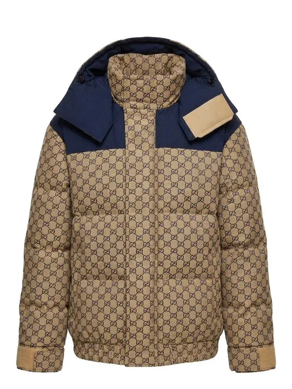 Gucci All-over Gg Canvas Puffer Coat With Removable Hood - Nude