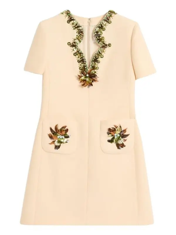 Valentino Garavani Embroidered Crepe Couture Short Dress - Birch/multicolor