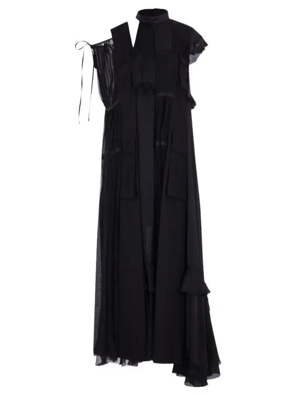 Sacai Asymmetrical Ruffled Dress - Black