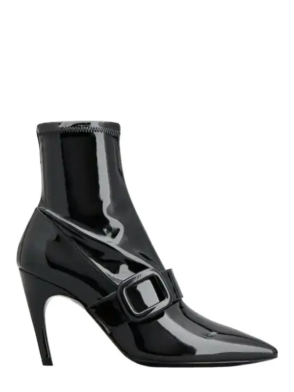 ROGER VIVIER Viv' Choc Stretch Lacquered Buckle Ankle Boots - Black