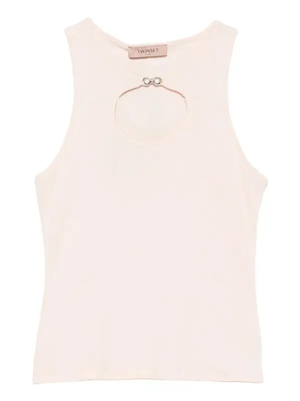 TWINSET Cutout Detail Top With Infinity T Logo - White