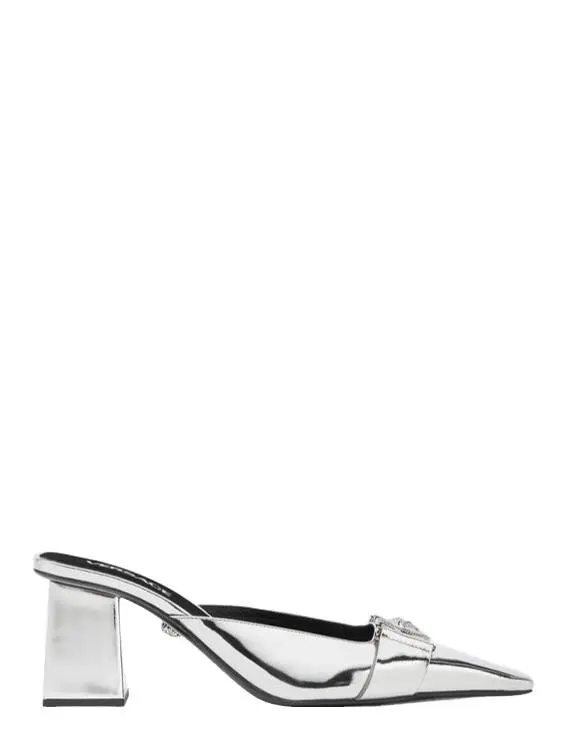 Versace Medusa Metallic-effect Leather Mules - White
