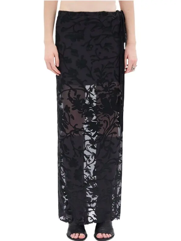 ANN DEMEULEMEESTER Floral Embroidered Maxi Skirt - Black