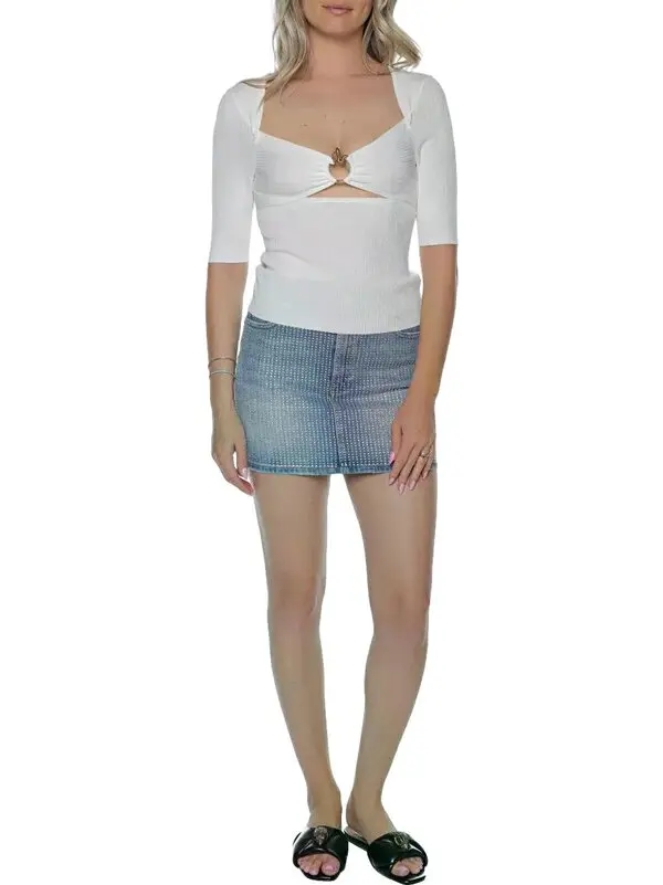Just Cavalli Ribbed Jersey Cut-out Top - White