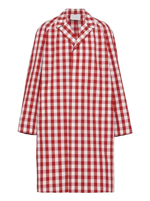 Prada Checked Belted Coat - White / Red