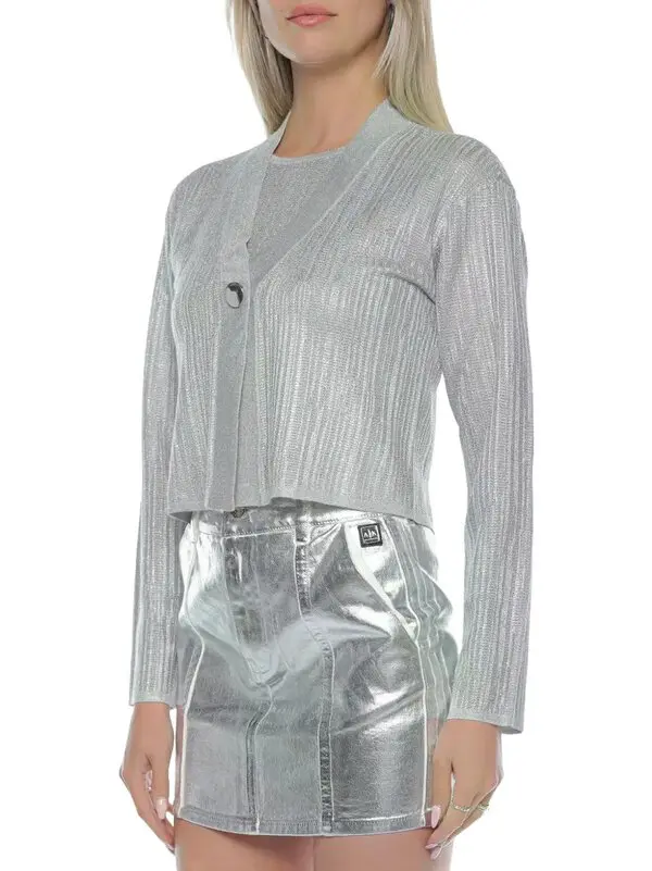 Armani Exchange Metallic Ribbed-knit Cardigan - Grey