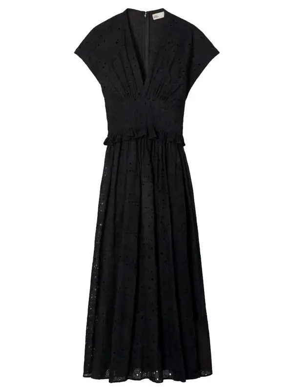 Tory Burch Eyelet Cotton Midi Dress - Black