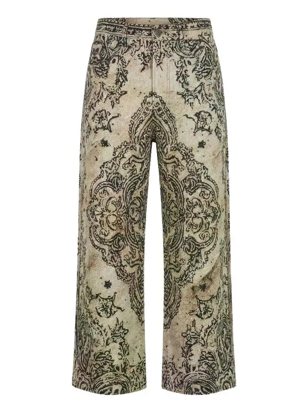 R13 Paisley Print Distressed Trousers - Neutrals