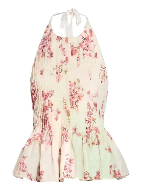 Agua Bendita Caña Cauca" Floral Print Halterneck Top - Neutrals