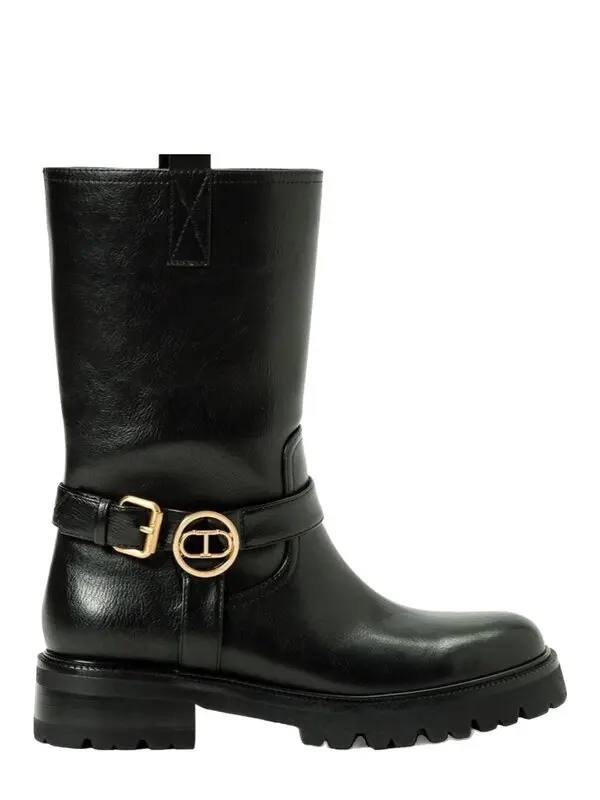 TWINSET Leather Buckled Boots - Black