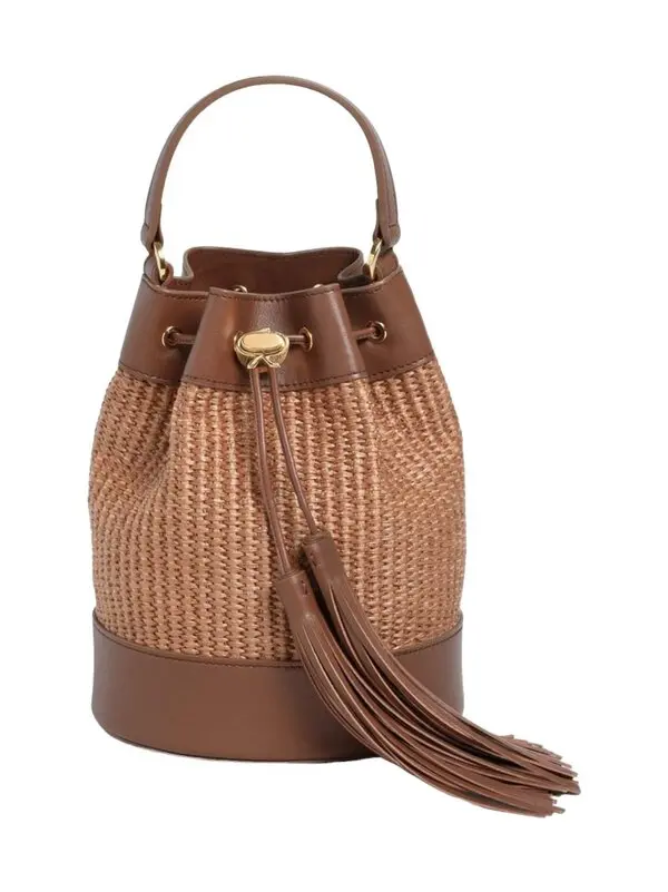 GIANVITO ROSSI Raffia And Leather Bucket Bag With Tassel Detail - Brown