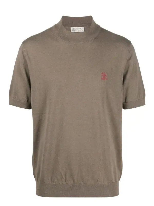 Brunello Cucinelli Short Sleeve Mock Neck Sweater - Gray