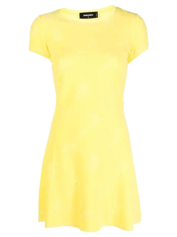 Dsquared2 Round Neck Jacquard Mini Dress - Yellow