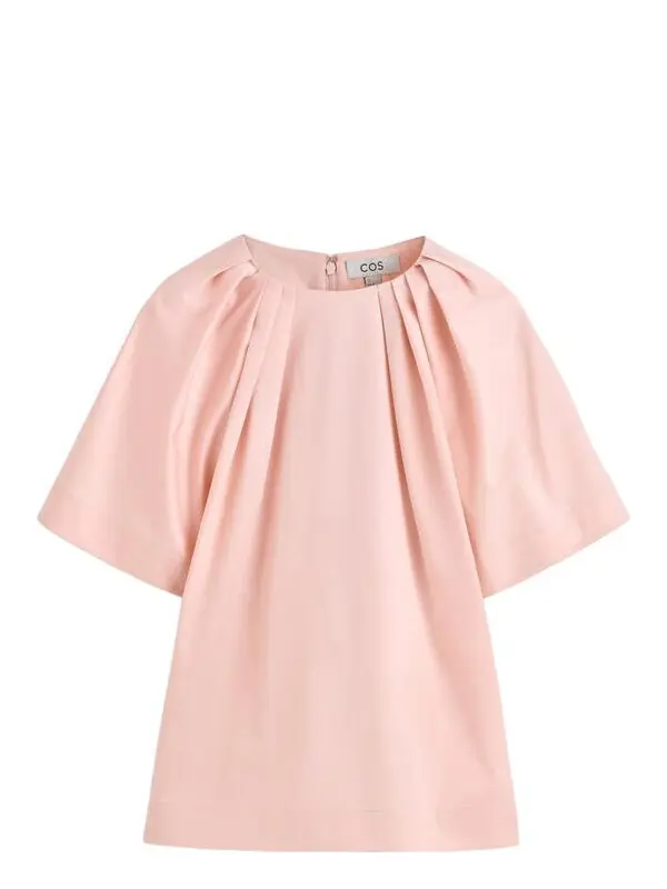Cos Gathered Short-sleeved Cotton Top - Pink